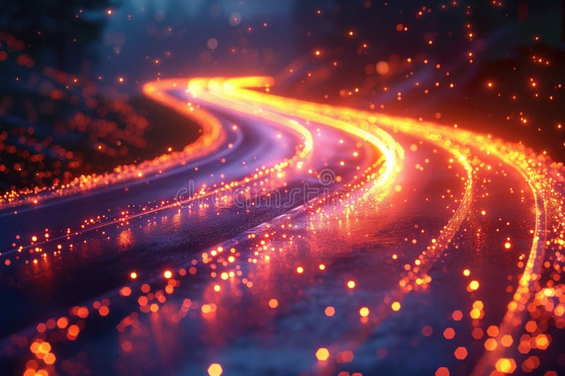 Glowing Pathway with Abstract Light Trails in a Dark Ambient Setting ...