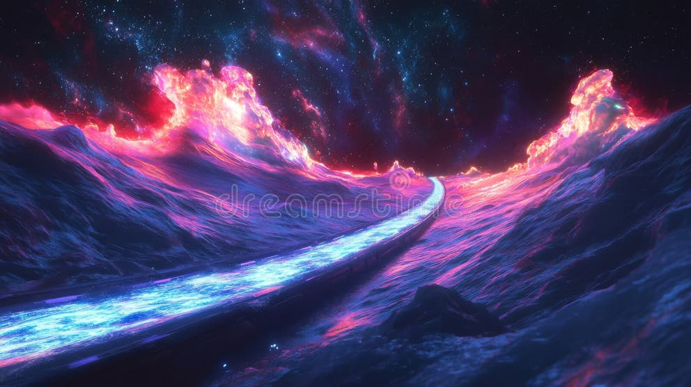 Glowing Pathway Across a Cosmic Ocean of Fire Stock Illustration ...