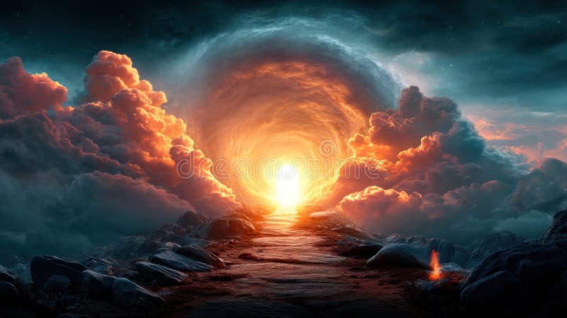A Glowing Pathway Leads into a Bright Portal within a Dramatic and ...