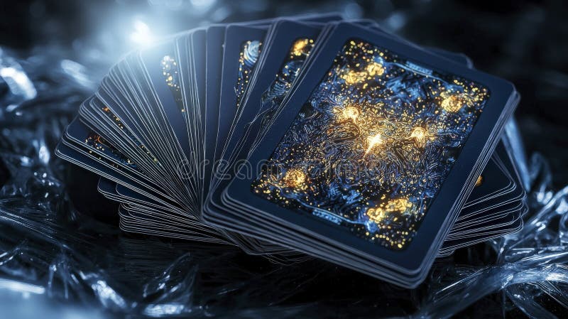 Glowing Patterned Card Deck Fantasy Realm Digital Art Mysterious ...