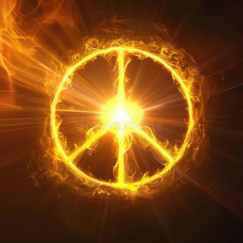 A Glowing Peace Symbol Surrounded by Flames, Radiating Light and Hope ...