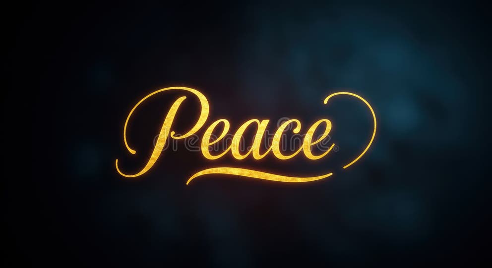 Glowing Peace Text on Dark Background with Elegant Script Design Stock ...