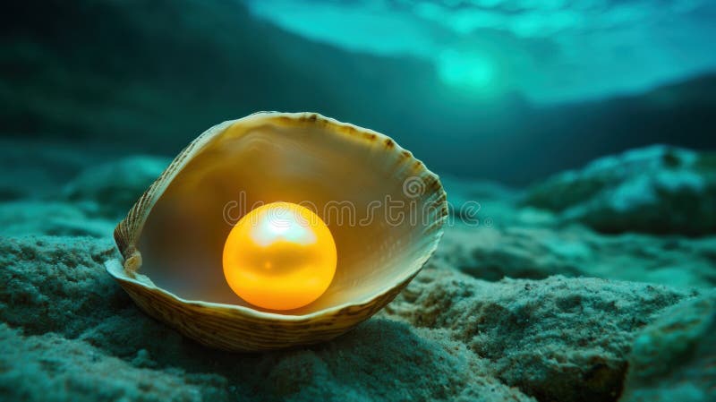 A Glowing Pearl Rests Inside an Open Seashell on the Ocean Floor ...