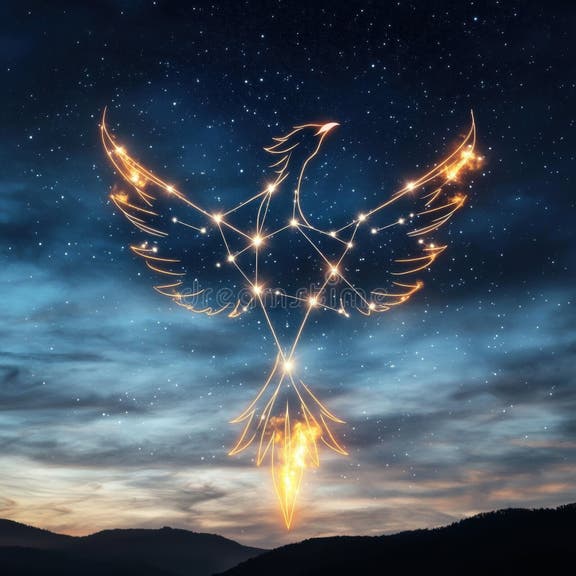 Glowing Phoenix Constellation in Night Sky Stock Illustration ...