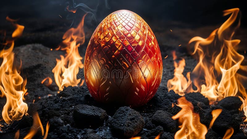 Glowing Phoenix Egg Resting on Charred Rocks Stock Illustration ...