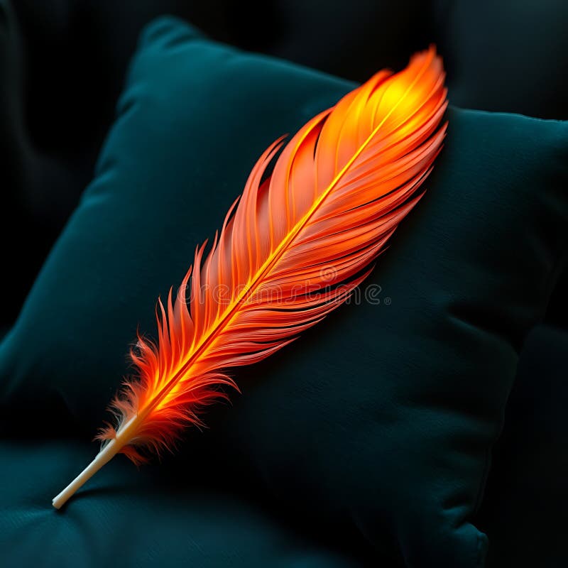 A Glowing Phoenix Feather Resting on a Velvet Pillow Stock Illustration ...