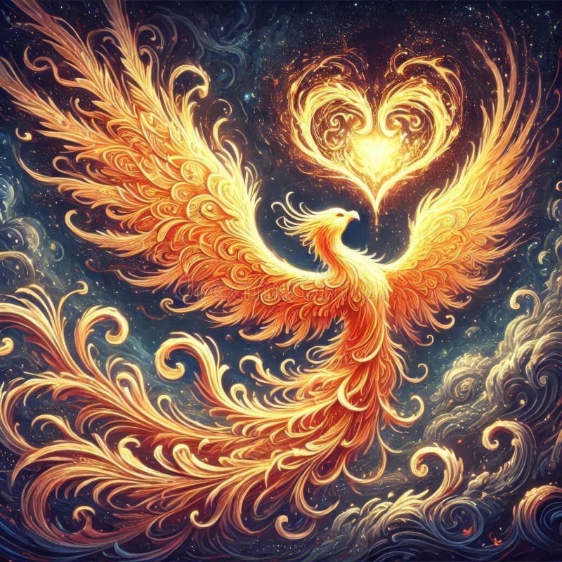 Glowing Phoenix with Fiery Grace Stock Illustration - Illustration of ...