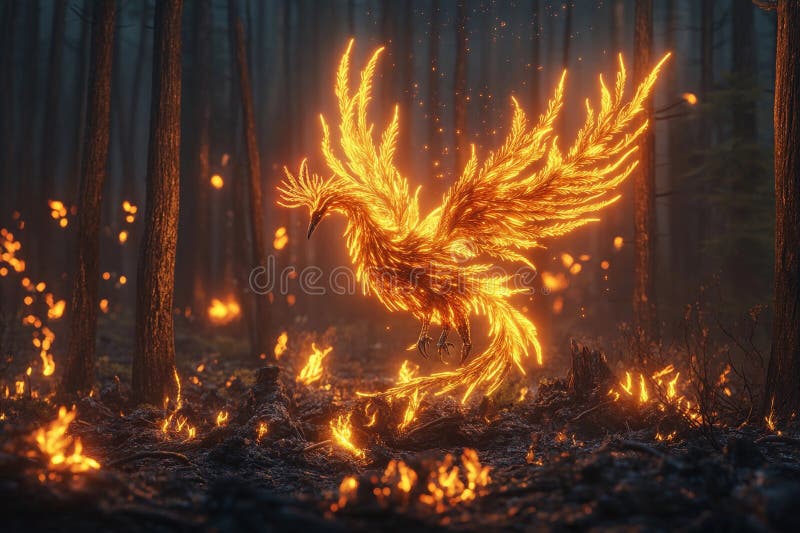 Glowing Phoenix Made of Vibrant Plants Rises Majestically from the ...
