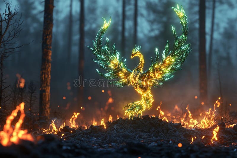 Glowing Phoenix Made of Vibrant Plants Rises Majestically from the ...