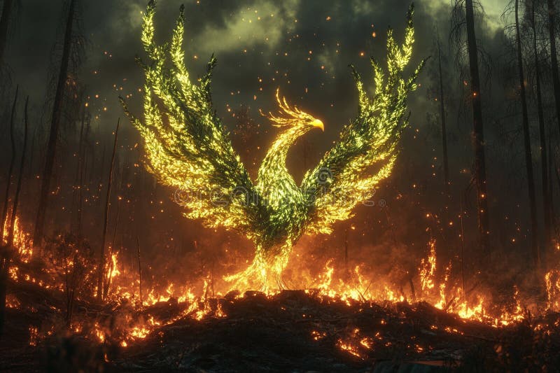 Glowing Phoenix Made of Vibrant Plants Rises Majestically from the ...