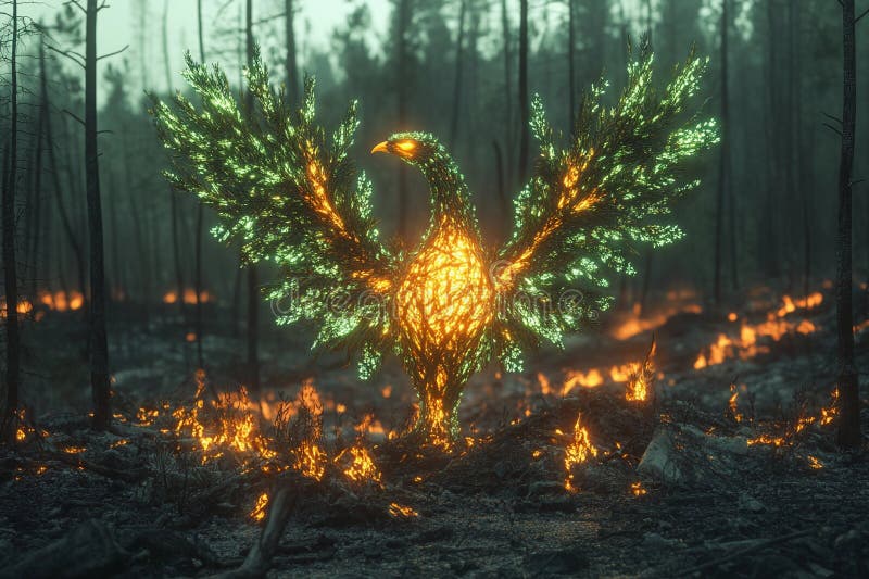 Glowing Phoenix Made of Vibrant Plants Rises Majestically from the ...