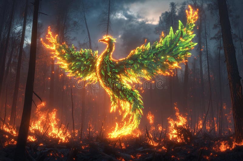 Glowing Phoenix Made of Vibrant Plants Rises Majestically from the ...