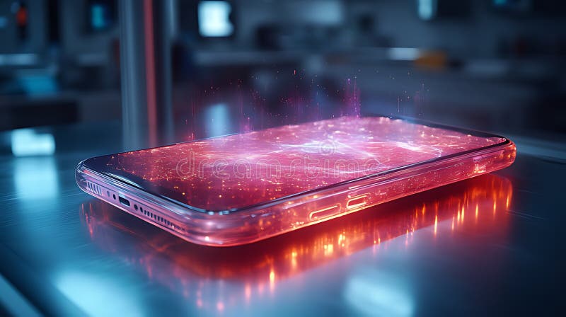 Glowing Phone on Lab Table, Futuristic Data Transfer Stock Illustration ...