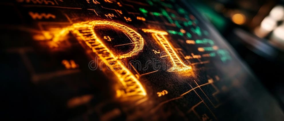 Glowing Pi Symbol on Circuit Board with Digital Patterns and ...