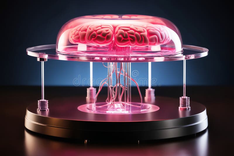 Glowing Pink Artificial Intelligence in the Form of a Cyber Brain with ...