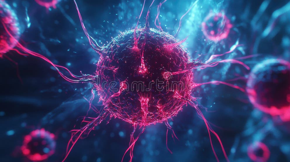 Glowing Pink and Blue Cell Structure Microscopic View Stock ...