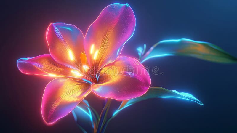 Glowing Pink and Blue Neon Flower Digital Art Stock Illustration ...