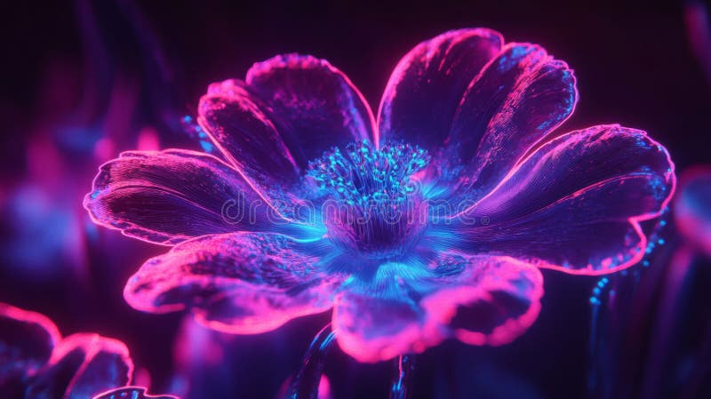 Glowing Pink and Blue Neon Flower Digital Art Stock Illustration ...