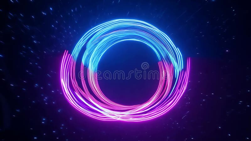 Glowing Pink and Blue Neon Light Circles Loop Against a Dark Background ...
