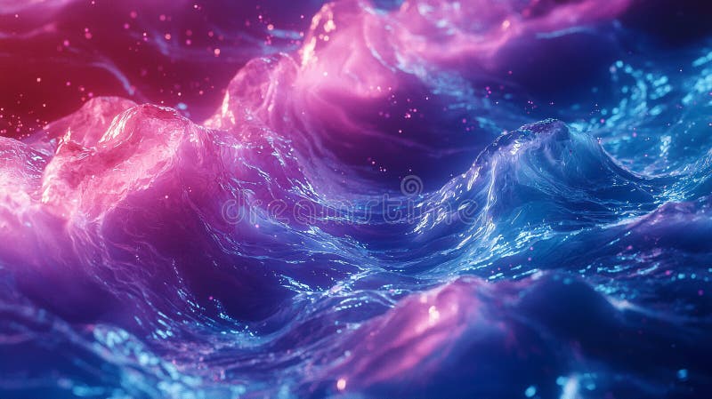 Glowing Pink and Blue Ocean Waves with Bioluminescent Effect Surrounded ...