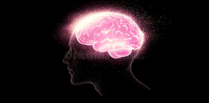 Glowing Pink Brain within a Particle Head Silhouette Abstract Mind ...