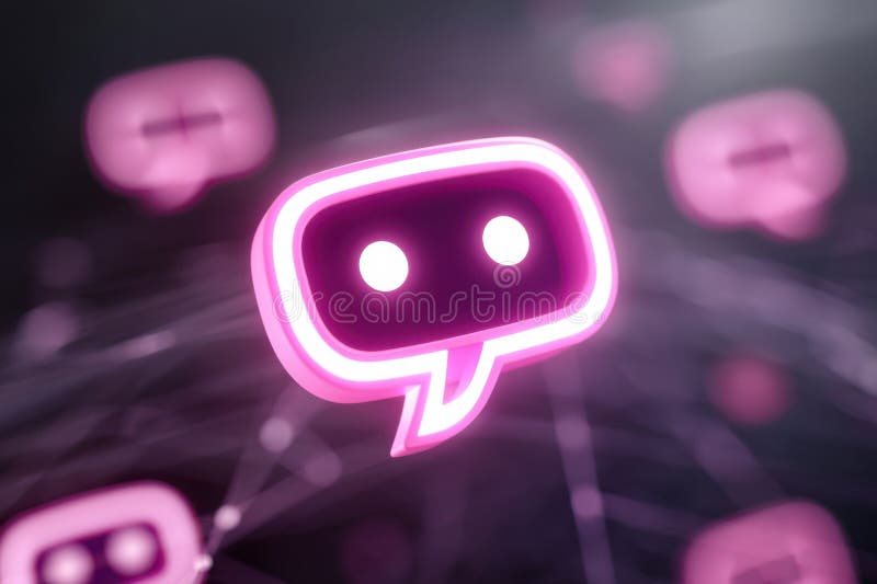 Chatbot Icon Glowing in Pink with Speech Bubbles Connected by Lines ...