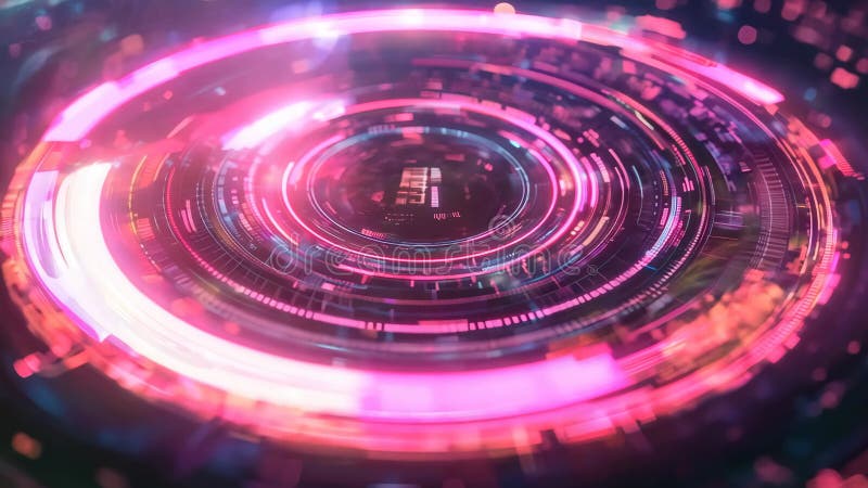 Glowing Pink Circular Interface Depicting Cyber Technology and Data ...