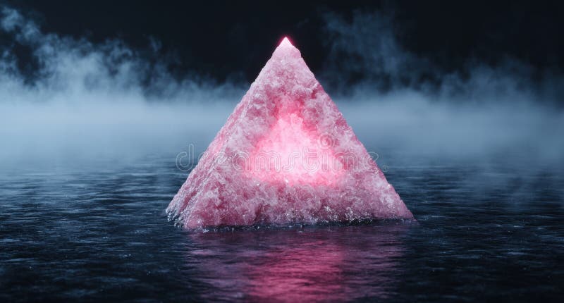 Glowing Pink Crystal Pyramid in Misty Water Stock Illustration ...