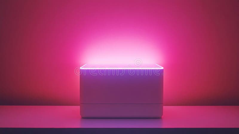 Glowing Pink Cube on White Surface Stock Illustration - Illustration of ...