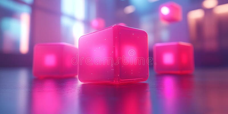Glowing Pink Cubes Abstract Background Futuristic Technology Digital ...