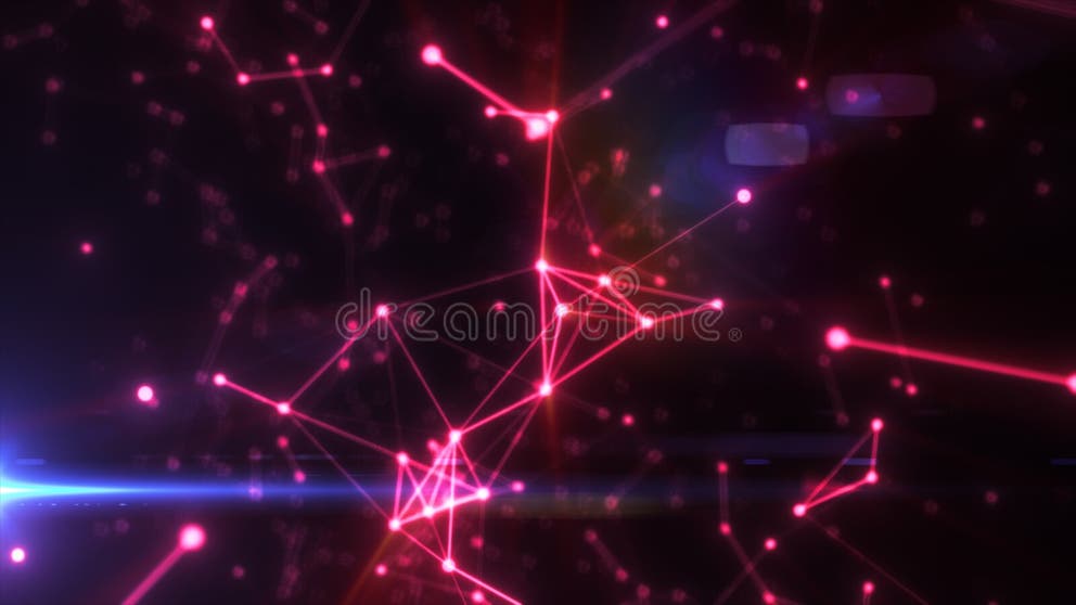 Glowing Pink Digital Mesh of Interconnected Points on Dark Background ...
