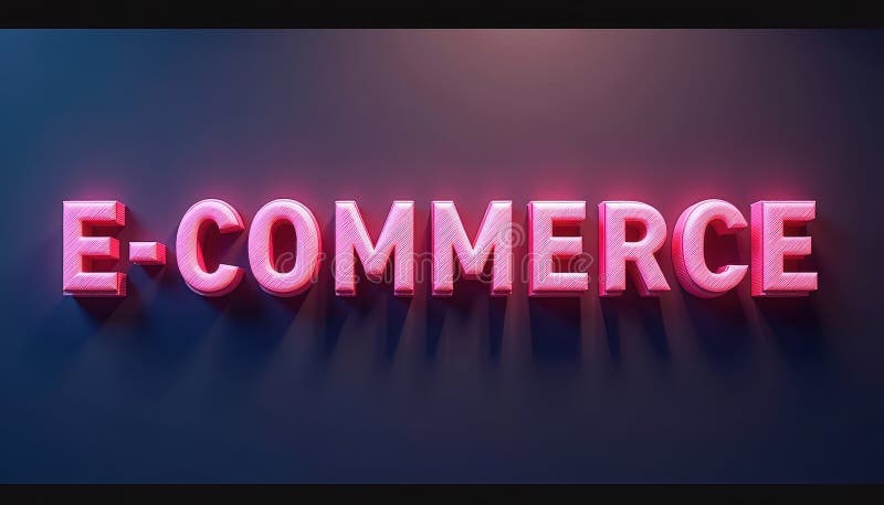 Glowing Pink E-commerce Sign on a Dark Blue Background. Stock ...