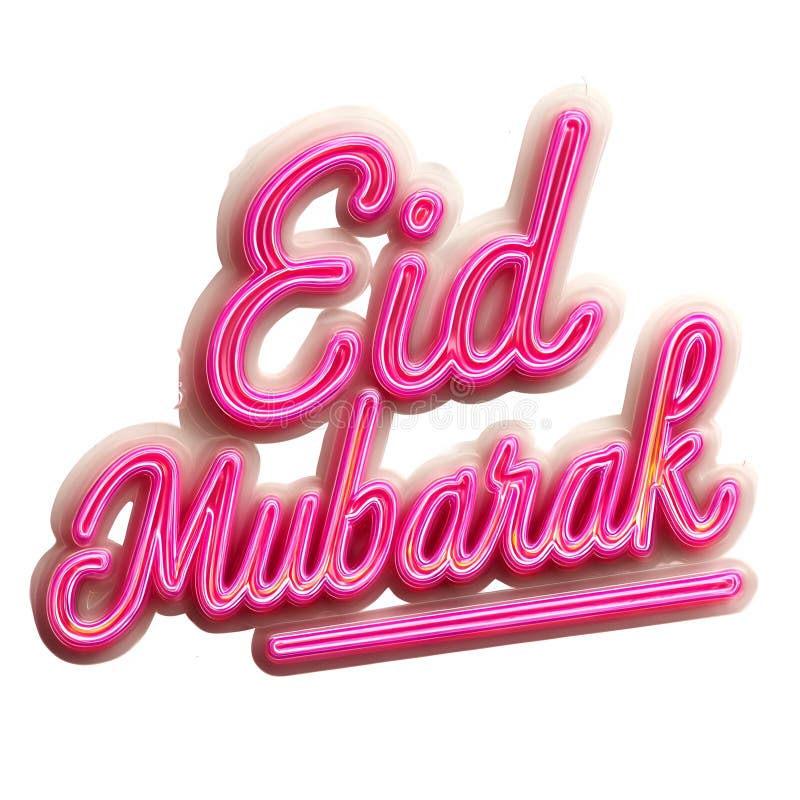 A Glowing Pink Eid Mubarak Text Design with a White Outline on a White ...