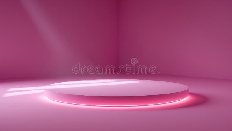 Glowing Pink Empty Round Podium with Spotlight on Pink Background Stock ...