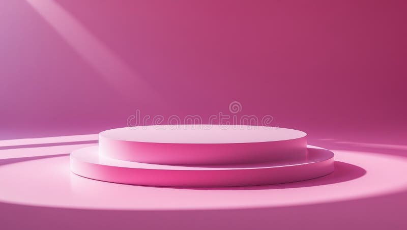 Glowing Pink Empty Round Podium with Spotlight on Pink Background ...