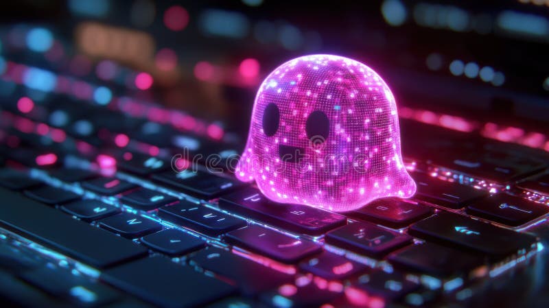 Digital Ghost on Keyboard stock illustration. Illustration of glowing ...