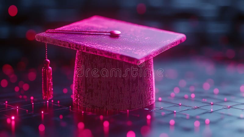 A Glowing Pink Graduation Cap Symbolizes Academic Achievement and ...