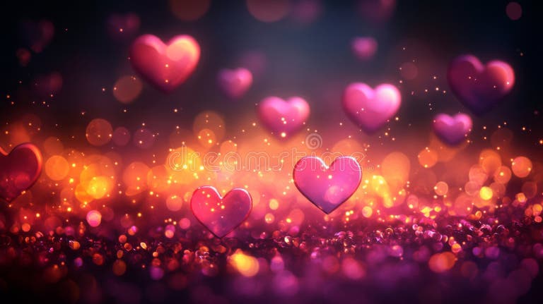 Glowing Pink Hearts Falling on Sparkling Background Stock Illustration ...
