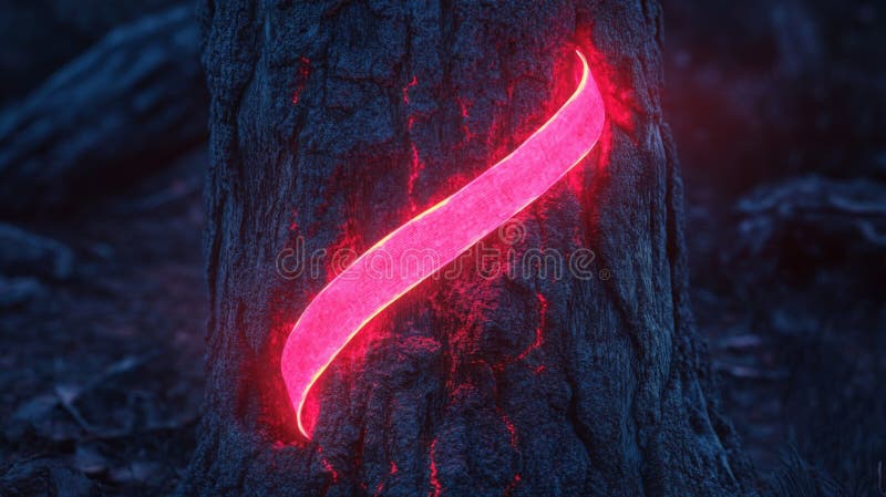 Glowing Pink Light in Dark Tree Bark Stock Illustration - Illustration ...