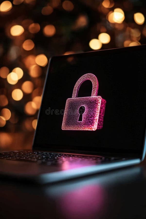 Glowing Pink Lock on Laptop Screen Highlighting Cybersecurity National ...