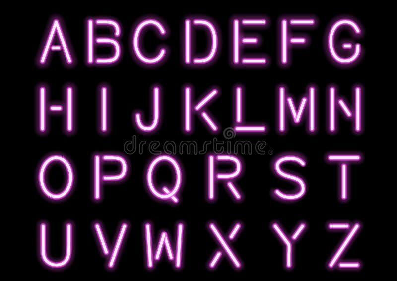 Glowing Pink Neon Alphabet Isolated and Transparent. Stock Vector ...