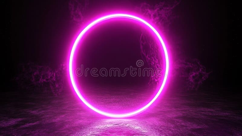 A Glowing Pink Neon Circle on a Stage, Illuminated by Light Streaks and ...