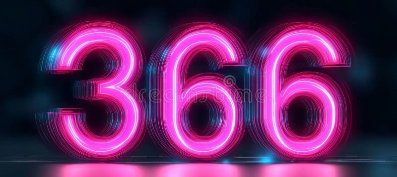 Glowing Pink Neon Number 366 Isolated on a Dark Background, Three ...