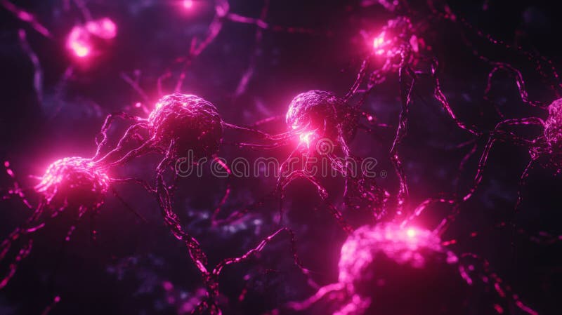 Glowing Pink Neurons Network Interconnected Synapses Stock Illustration ...