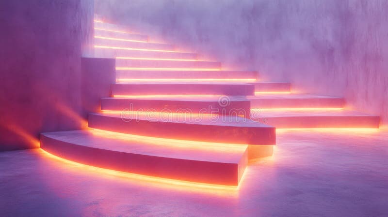 Glowing Pink and Orange Neon Lights on Concrete Stairs Stock ...