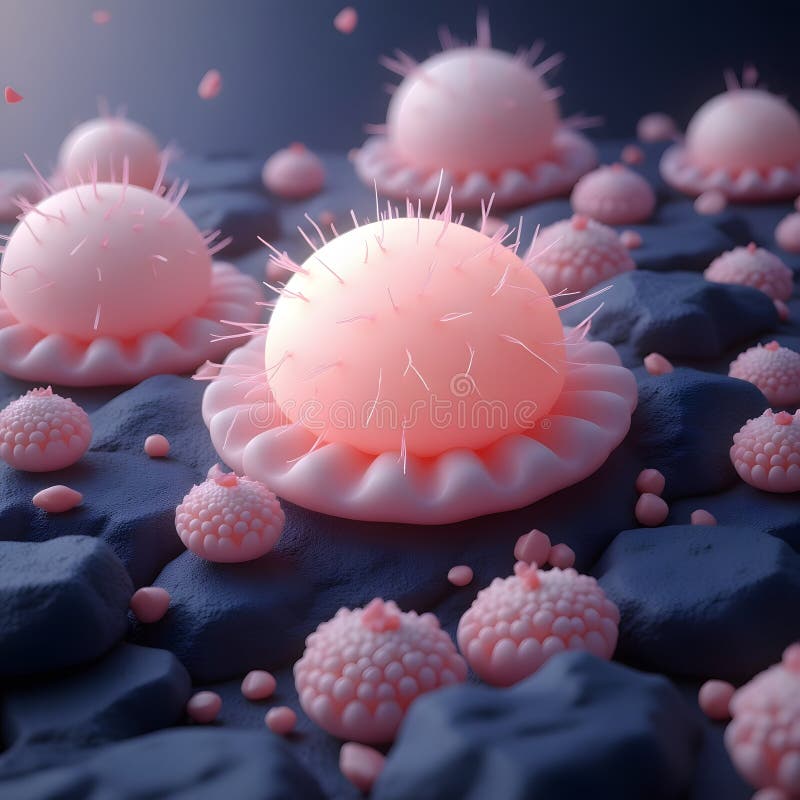 Pink Spiky Orb Clusters on a Dark Surface: a Dreamlike 3D Render Stock ...