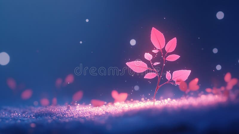 Glowing Pink Plant Sprout in Magical Night Scene Stock Photo - Image of ...