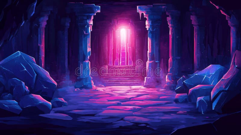 Glowing Pink Portal in a Dark Cave Stock Illustration - Illustration of ...