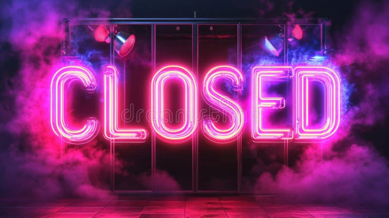 Glowing Pink and Purple Neon Closed Sign in Smoke Stock Illustration ...