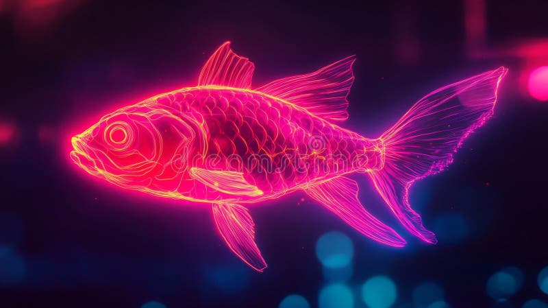 Glowing Pink and Purple Neon Fish Digital Art Stock Illustration ...